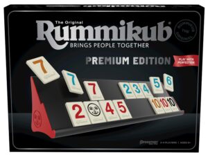 rummikub premium edition by pressman - features racks - large number engraved tiles and a storage bag for the ultimate rummikub experience by pressman , silver