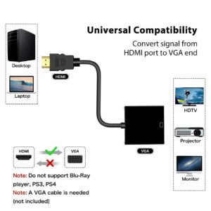 HDMI to VGA, Gold-Plated HDMI to VGA Adapter, Male to Female for Computer, Desktop, Laptop, PC, Monitor, Projector, HDTV, Chromebook, Raspberry Pi, Roku, Xbox and More