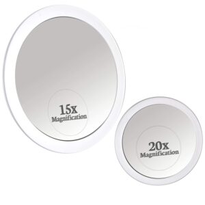 mirrorvana 20x & 15x magnifying mirror set with 3 suction cups each - compact & travel ready mirror for makeup - sizes: 6" and 4" wide