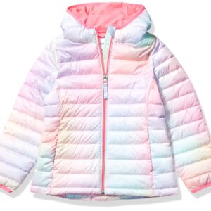 Amazon Essentials Girls' Lightweight Water-Resistant Packable Hooded Puffer Jacket, Pink Ombre, X-Large