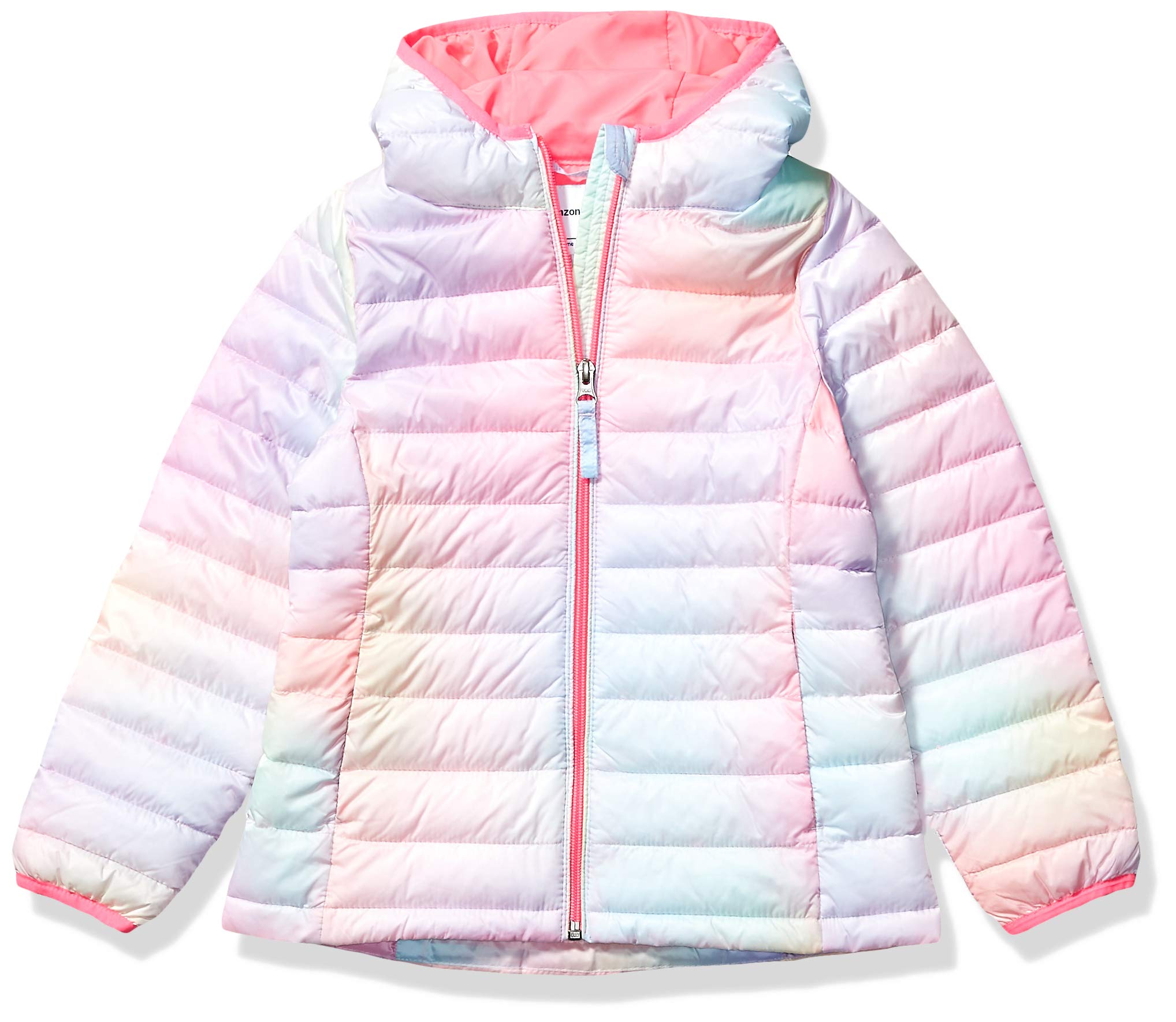 Amazon Essentials Girls' Lightweight Water-Resistant Packable Hooded Puffer Jacket, Pink Ombre, X-Large