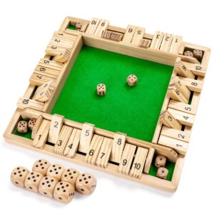 ropoda wooden shut the box game (2-4 players) - large 4 sided board, 8 dice, rules - amusing addition game for kids & adults, 12 inch