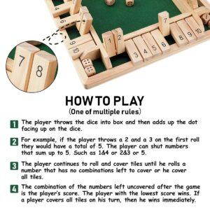 ropoda Wooden Shut The Box Game (2-4 Players) - Large 4 Sided Board, 8 Dice, Rules - Amusing Addition Game for Kids & Adults, 12 Inch