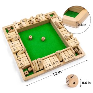 ropoda Wooden Shut The Box Game (2-4 Players) - Large 4 Sided Board, 8 Dice, Rules - Amusing Addition Game for Kids & Adults, 12 Inch