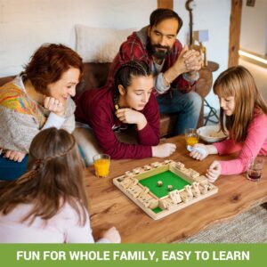 ropoda Wooden Shut The Box Game (2-4 Players) - Large 4 Sided Board, 8 Dice, Rules - Amusing Addition Game for Kids & Adults, 12 Inch