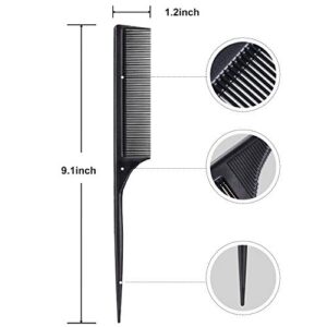 10 Pieces Rat Tail Comb Styling Carbon Heat Resistant Comb Anti Static Teasing Comb for Back Combing Root Teasing Adding Volume Evening Styling Black