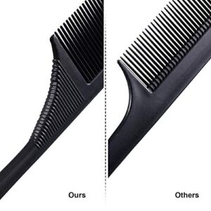 10 Pieces Rat Tail Comb Styling Carbon Heat Resistant Comb Anti Static Teasing Comb for Back Combing Root Teasing Adding Volume Evening Styling Black