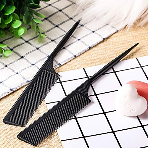 10 Pieces Rat Tail Comb Styling Carbon Heat Resistant Comb Anti Static Teasing Comb for Back Combing Root Teasing Adding Volume Evening Styling Black