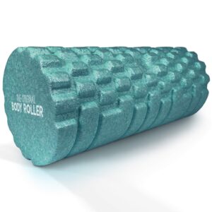 the original body roller - high density foam roller massager for deep tissue massage of the back and leg muscles - self myofascial release of painful trigger point muscle adhesions - 13" turquoise