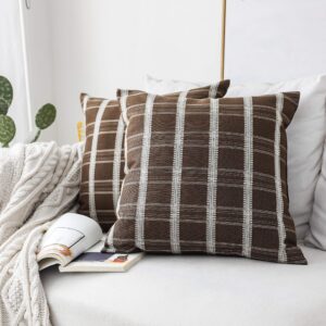 Home Brilliant Brown Euro Shams Linen Soft Square Large Cushion Cases Farmhouse Throw Pillow Covers for Living Room Bench Men Party, Set of 2, 24 inches(60 cm)