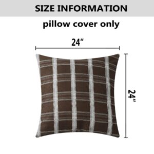 Home Brilliant Brown Euro Shams Linen Soft Square Large Cushion Cases Farmhouse Throw Pillow Covers for Living Room Bench Men Party, Set of 2, 24 inches(60 cm)