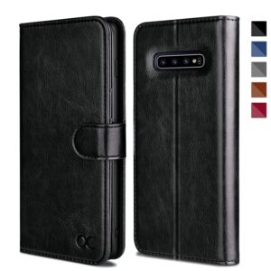 ocase samsung galaxy s10 case [ card slot ] [ kickstand ] [tpu shockproof interior ] leather flip wallet case for samsung galaxy s10 devices (black)