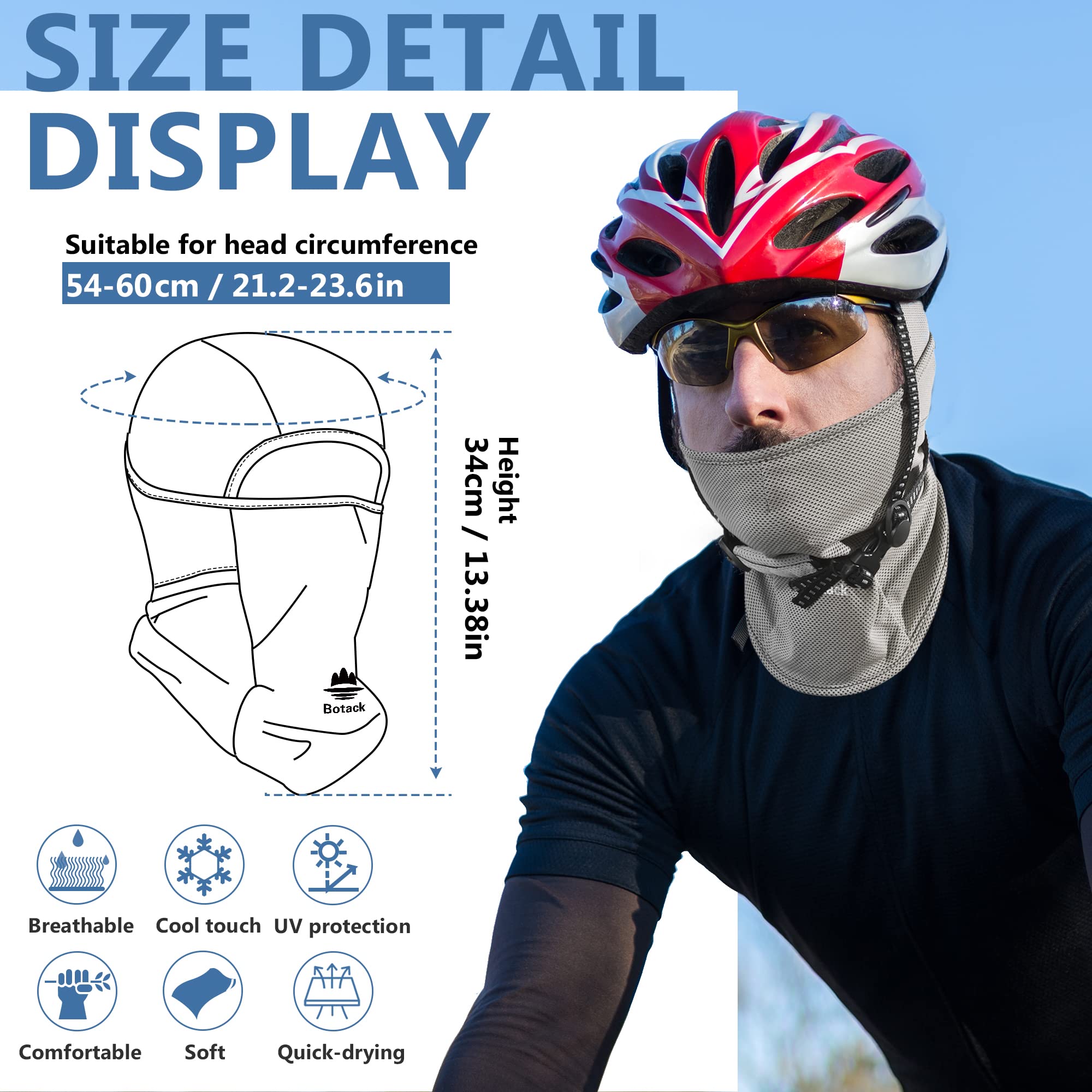 Botack Balaclava Face Mask Sun UV Protection Breathable Full Head Mask for Men Women Cycling Grey