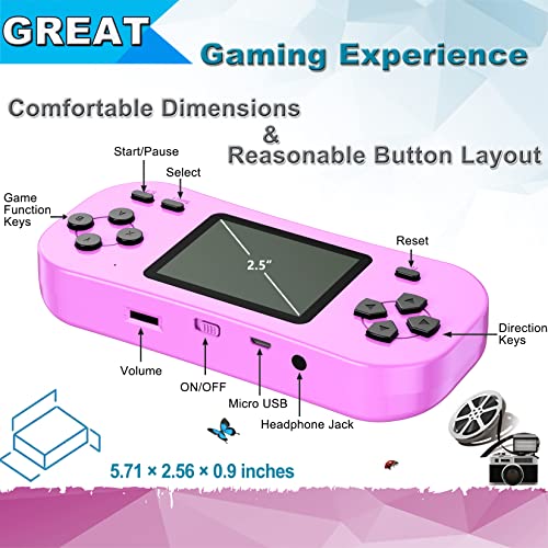 Beijue Retro Handheld Games for Kids Built in 218 Classic Old Style Electronic Game 2.5'' Screen 3.5MM Earphone Jack USB Rechargeable Portable Video Player Children Travel Holiday Entertain (Pink)