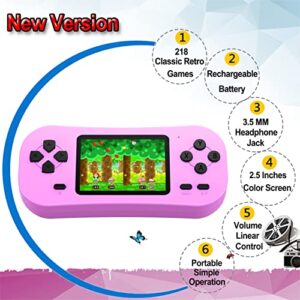 Beijue Retro Handheld Games for Kids Built in 218 Classic Old Style Electronic Game 2.5'' Screen 3.5MM Earphone Jack USB Rechargeable Portable Video Player Children Travel Holiday Entertain (Pink)