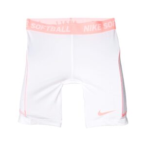 Nike Girl's Dry Softball Slider Shorts (Big Kids) White/Sunset Pulse/Sunset Pulse LG (14 Big Kid)