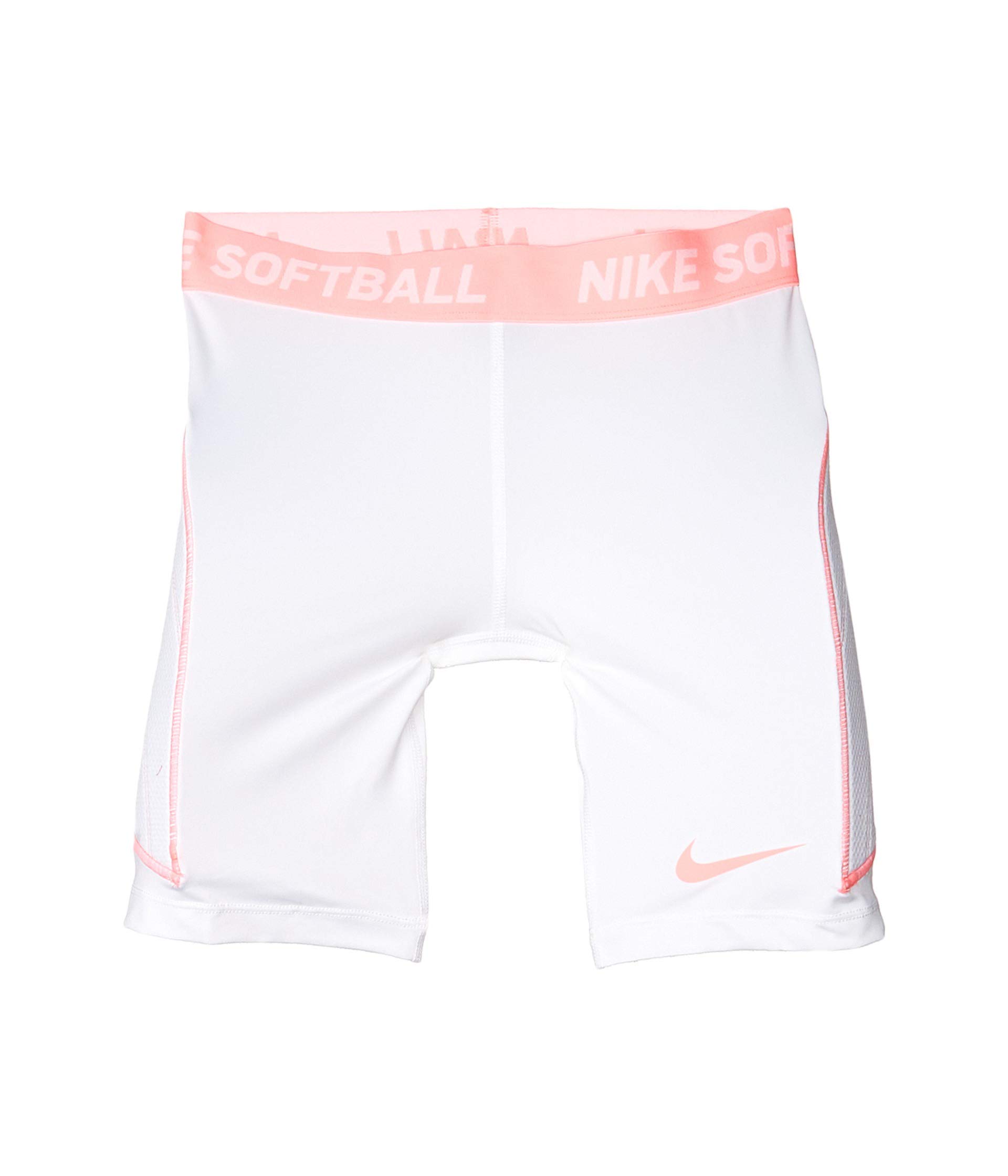 Nike Girl's Dry Softball Slider Shorts (Big Kids) White/Sunset Pulse/Sunset Pulse LG (14 Big Kid)