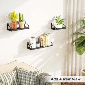 Love-KANKEI Floating Shelves Wall Mounted Rustic Wood Wall Shelves Set of 3 for Bedroom Living Room Bathroom Kitchen Black