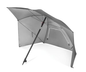 sport-brella ultra spf 50+ angled shade canopy umbrella for optimum sight lines at sports events (8-foot), light grey