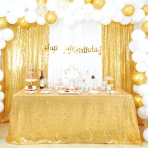 GFCC Seamless Sparkle Gold Sequin Tablecloth for Glitter Party Wedding Event Banquet Christmas Event Table Cover Decor 90x132-inch Glitter Cake Table Cloth