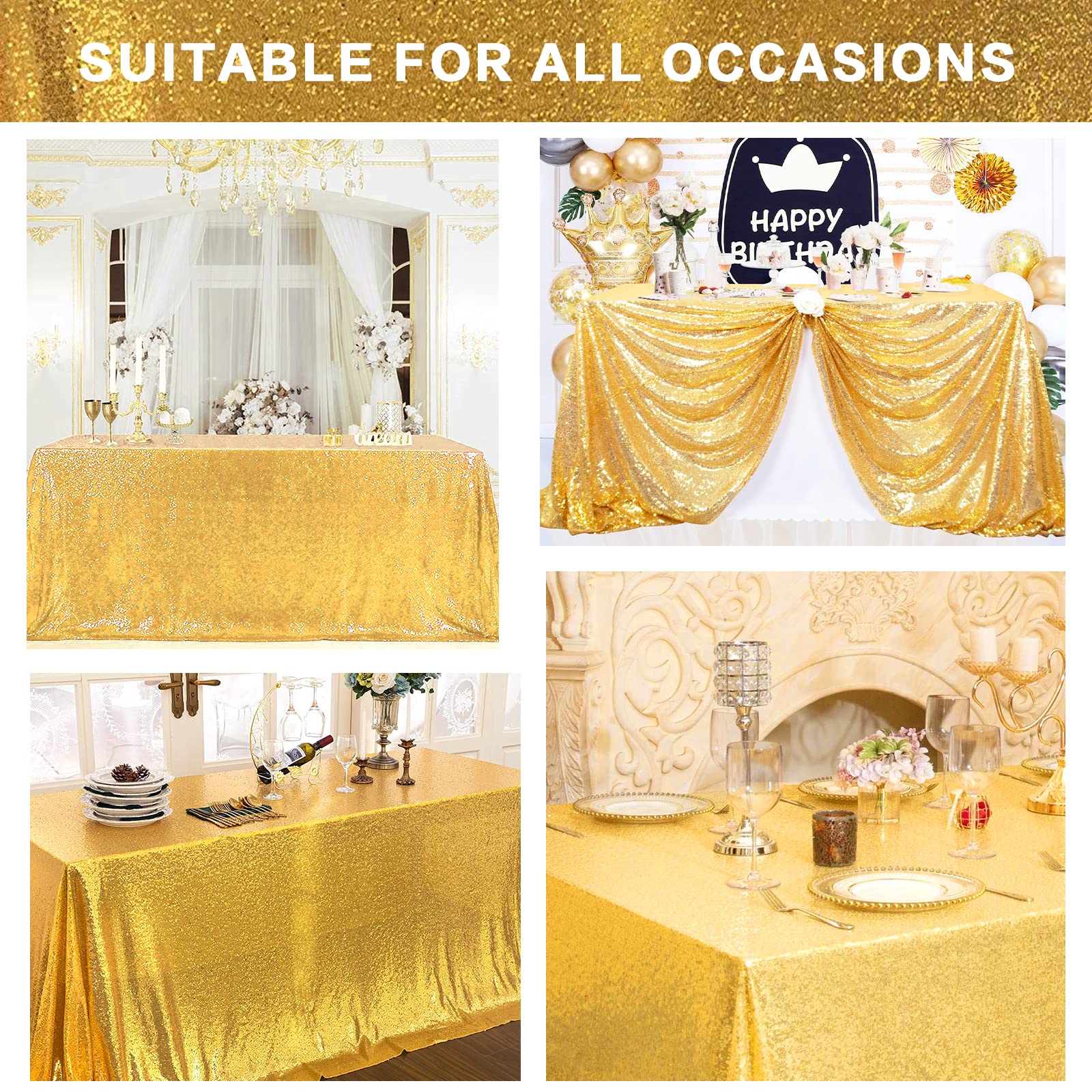 GFCC Seamless Sparkle Gold Sequin Tablecloth for Glitter Party Wedding Event Banquet Christmas Event Table Cover Decor 90x132-inch Glitter Cake Table Cloth