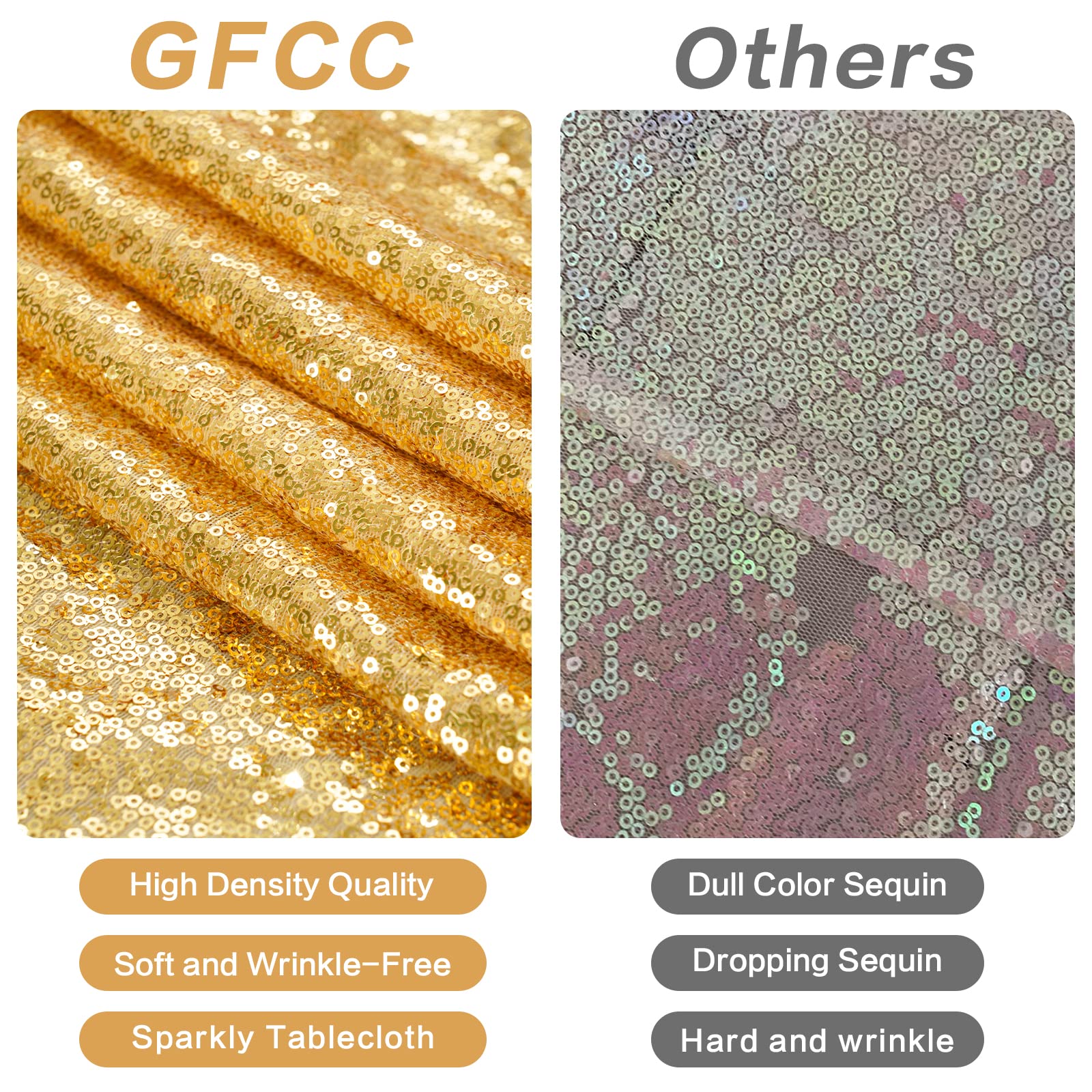 GFCC Seamless Sparkle Gold Sequin Tablecloth for Glitter Party Wedding Event Banquet Christmas Event Table Cover Decor 90x132-inch Glitter Cake Table Cloth