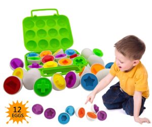 beakabao 12pcs color and shape matching egg set montessori toddler education classification toys for fine motor skills of the fingers muscles, preschool children smart puzzles easter gifts (green)