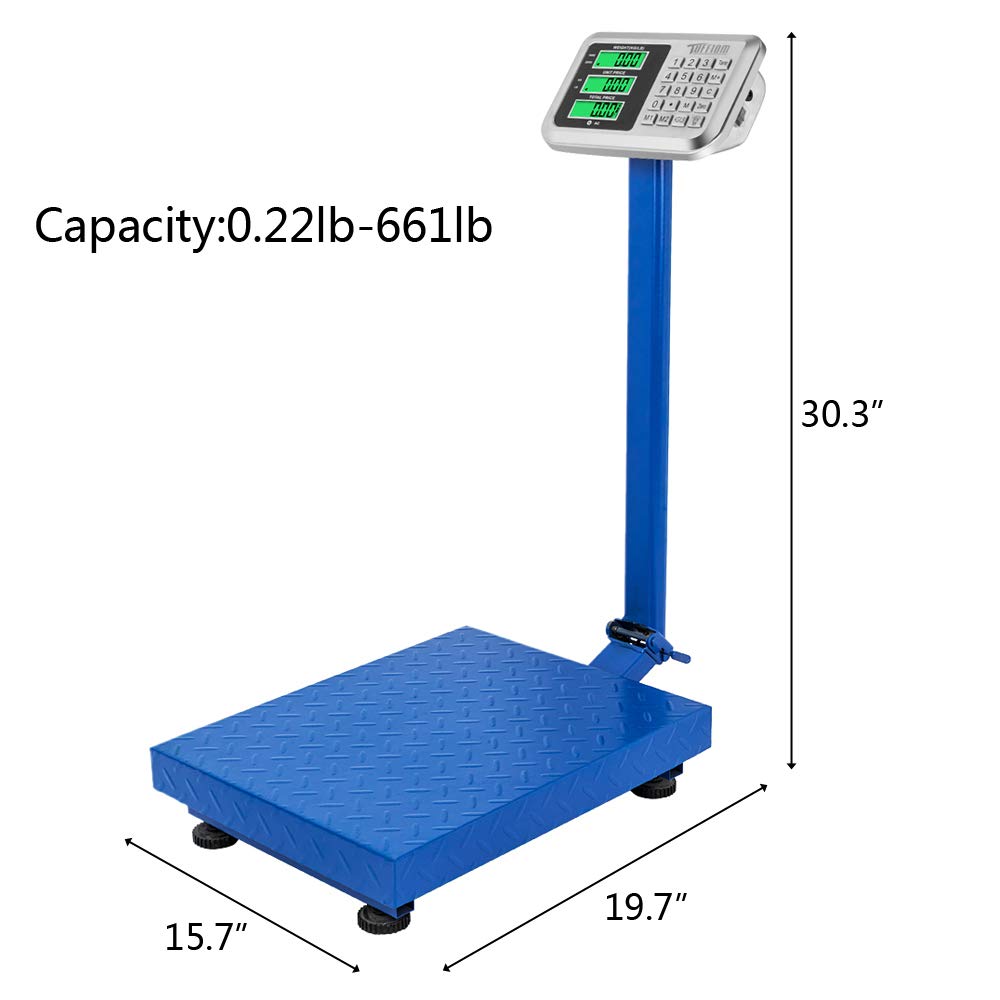 TUFFIOM 660lbs Weight Electronic Platform Scale,Digital Floor Heavy Duty Folding Scales,Stainless Steel High-Definition LCD Display,Perfect for Luggage Shipping Mailing Package Price (Dark Blue)