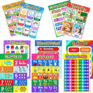 educational preschool poster for toddler and kid with glue point dot for nursery homeschool kindergarten classroom - teach numbers alphabet colors days and more 16 x 11 inch (10 pieces, style b)