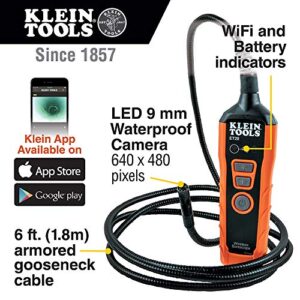 Klein Tools ET20 Wi-Fi Borescope Inspection Camera with Rechargeable Lithium-Ion Battery and On-Board LED Lights