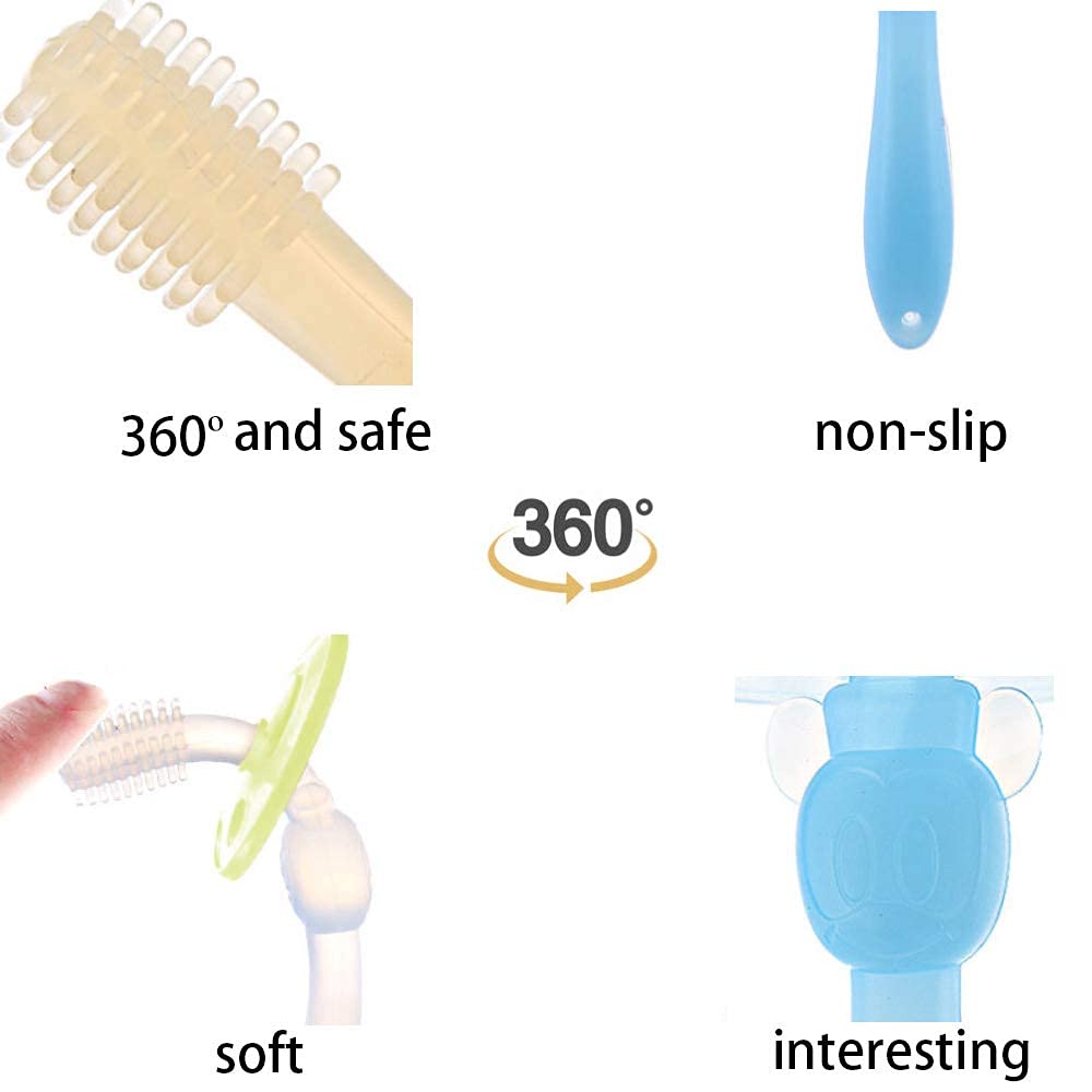 2Pcs/Pack Baby Toddler Teethers,Soft Bristles,360 Training Toothbrushes,Silicone Teething Toys/Pacifier,Gum Massagers for Newborn,Infant