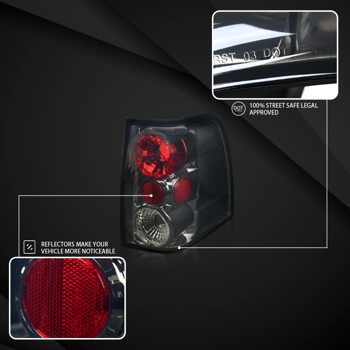 Autozensation Compatible with Ford Expedition 2003-2006, Smoke Lens Tail Lights, L+R Pair Taillight Assembly