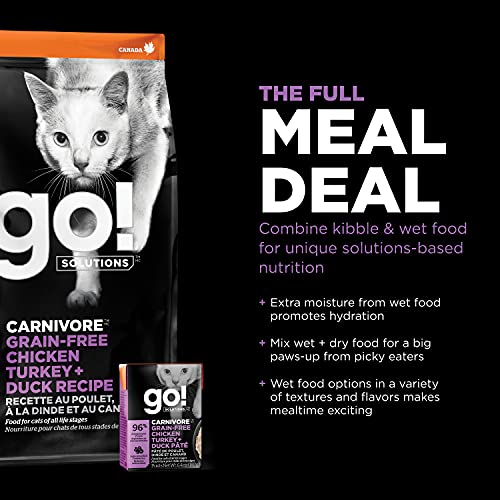 GO! SOLUTIONS Carnivore Grain Free Dry Cat Food, 3 lb - Chicken, Turkey + Duck Recipe - Protein Rich Dry Cat Food - Complete + Balanced Nutrition for All Life Stages