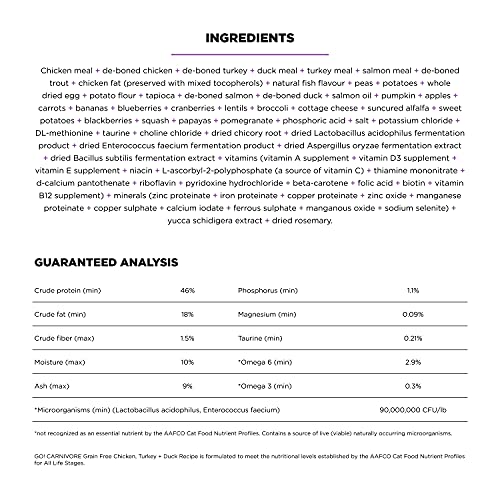 GO! SOLUTIONS Carnivore Grain Free Dry Cat Food, 3 lb - Chicken, Turkey + Duck Recipe - Protein Rich Dry Cat Food - Complete + Balanced Nutrition for All Life Stages