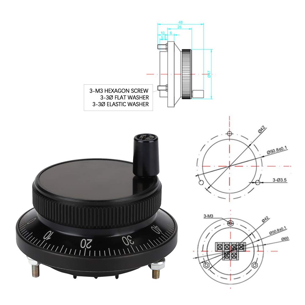 6 Terminal Manual Pulse Encoder,IP54 Aviation Aluminum Rotary Knob Encoder ,100 Stop Positions CNC Mill Router Control System Electronic Hand Wheel