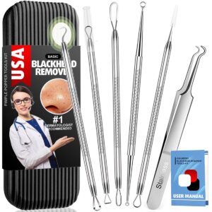 cbiumpro blackhead remover tools, pimple popper tool kit, blackhead extractor tool, zit popper tool, professional pimple extractor tool for blackhead, acne, whitehead, comedone on nose - with case