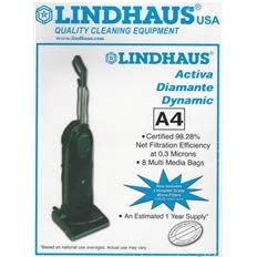 lindhaus paper bags, fits activa, diamante, and dynamic machines, 8 bags and 2 filtrete filters per pack