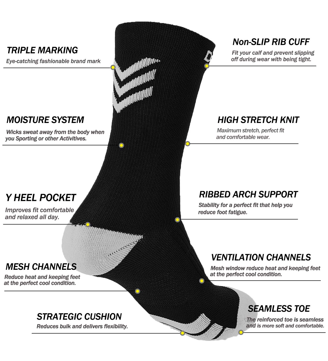 Dovava Dri-tech Compression Crew Socks 15-20mmHg for Men & Women, Athletic Fit Running Nurses Flight Travel Pregnancy Edema Diabetic, Boost Ankle Calf Circulation, Large/X-Large, Black (4 Pairs)