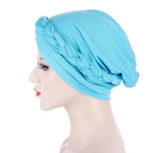 Fxhixiy Hijab Braid Silky Turban Hats for Women Cancer Chemo Beanies Cap Headwrap Headwear (Lake Blue)