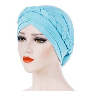 Fxhixiy Hijab Braid Silky Turban Hats for Women Cancer Chemo Beanies Cap Headwrap Headwear (Lake Blue)