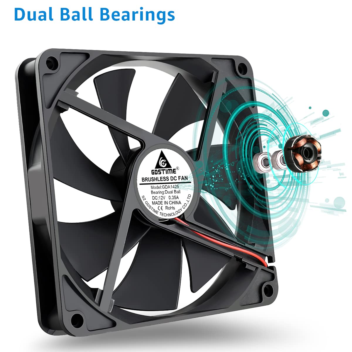 GDSTIME 12V Cooling Fan 1425, 140mm x 25mm Dual Ball Bearings Brushless Cooler Fan