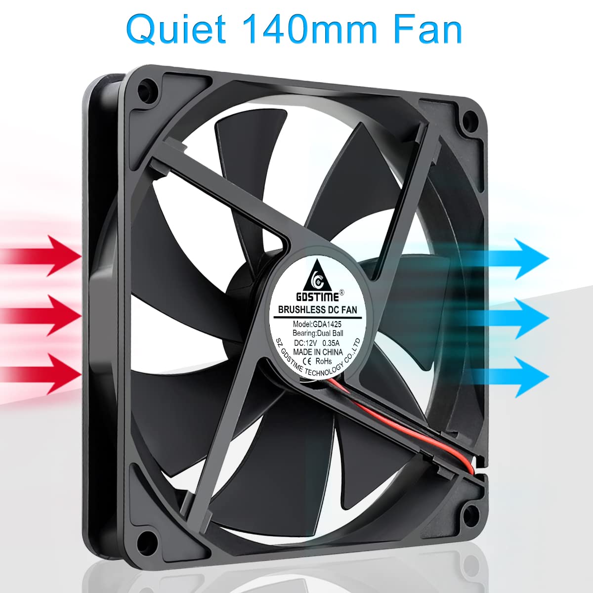 GDSTIME 12V Cooling Fan 1425, 140mm x 25mm Dual Ball Bearings Brushless Cooler Fan