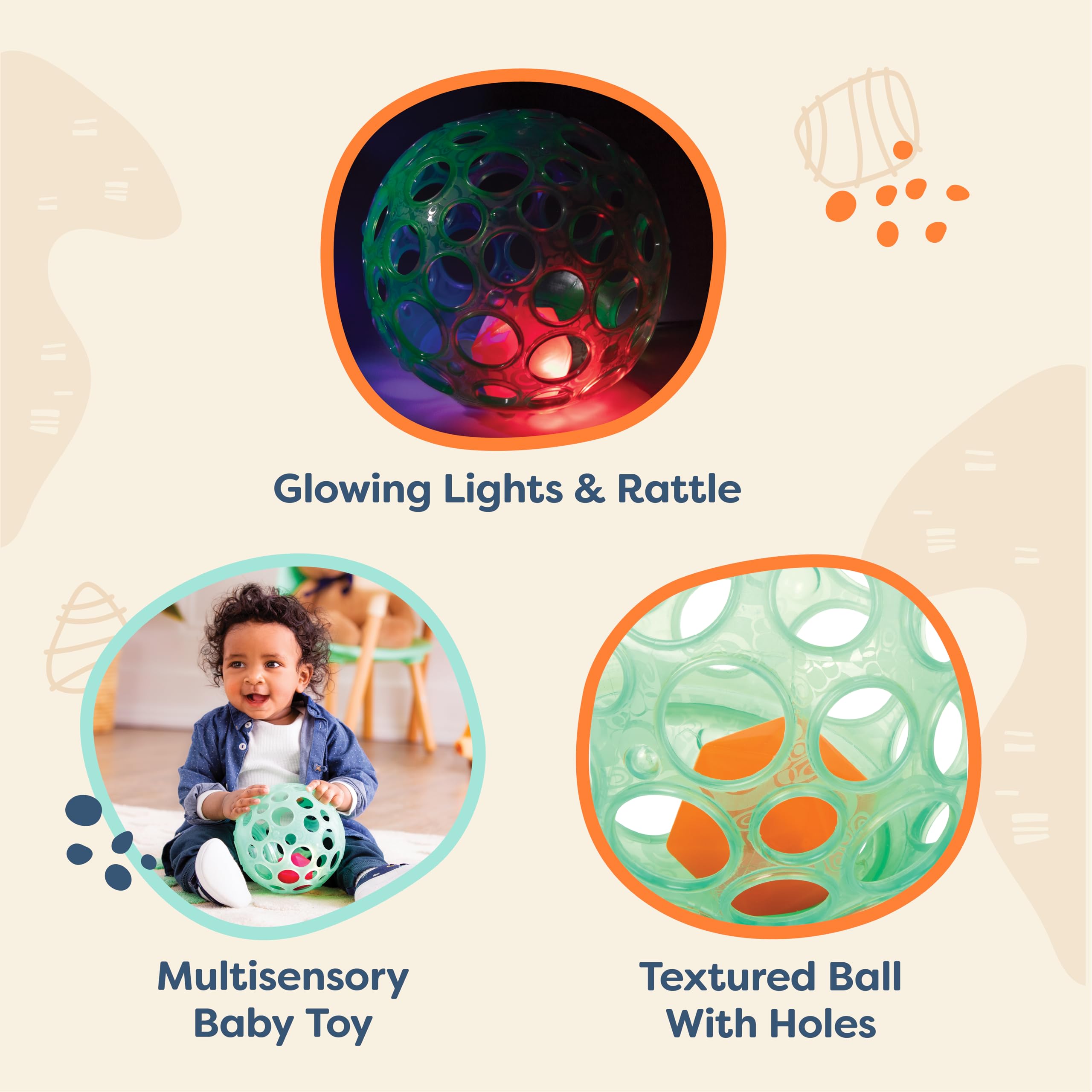 B. toys- B. baby– Sensory LightUp Baby Rattle- Textured Ball with Holes – Glowing Lights & Rattle – Infants, Babies – Grab n’ Glow- 0 Months +