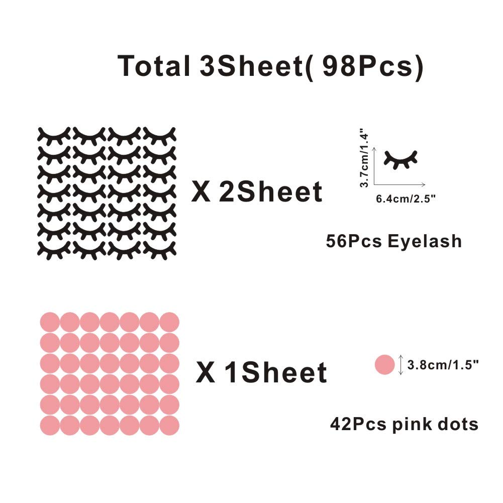 IARTTOP Lovely Eyelash Wall Decal with Pink Dots Wall Sticker (98Pcs), Adorable Sleepy Eye Eyelash Vinyl Decal for Kids Bedroom Decor, Sleepy Lash Decals Wall Art Makeup Sticker for Girls Room