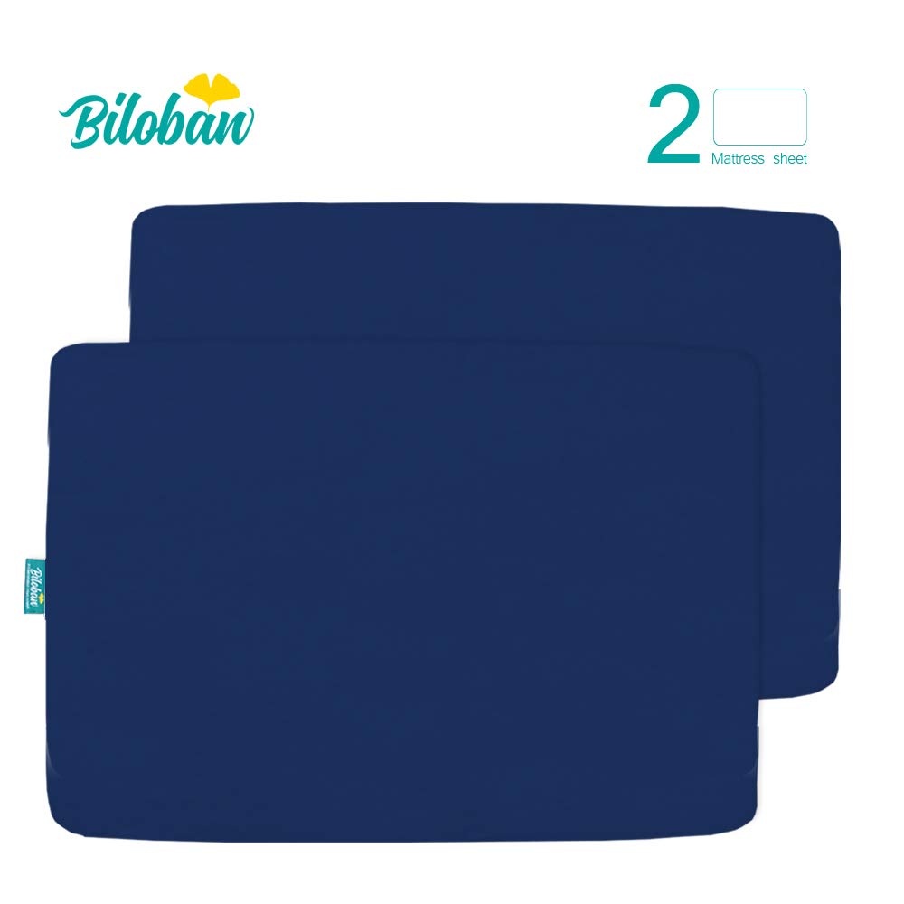 Biloban Pack and Play Sheets Fitted Waterproof 2 Pack, Compatible with Baby Graco Pack n Play/Playard and Other 38" X 26" Playpen Mattress, Navy