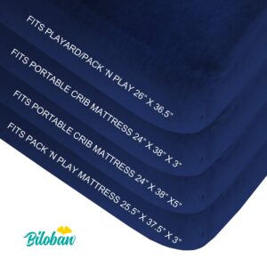 Biloban Pack and Play Sheets Fitted Waterproof 2 Pack, Compatible with Baby Graco Pack n Play/Playard and Other 38" X 26" Playpen Mattress, Navy