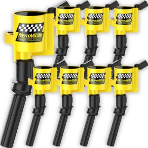 high performance ford ignition coil pack set - 8 pack extra 15% energy for f-150 f-250 f-350 4.6l 5.4l v8 dg508 dg457 dg472 dg491 expedition mustang crown victoria lincoln mercury (yellow)