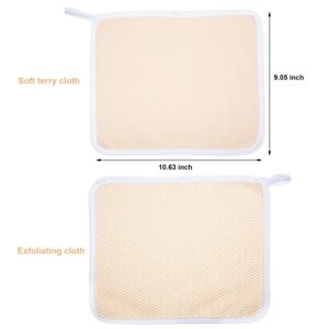 Exfoliating Face and Body Wash Cloths Towel Soft Weave Bath Cloth Exfoliating Scrub Cloth Massage Bath Cloth for Women and Man (3 Pack Exfoliating Side and Soft Terry Side Cloth)