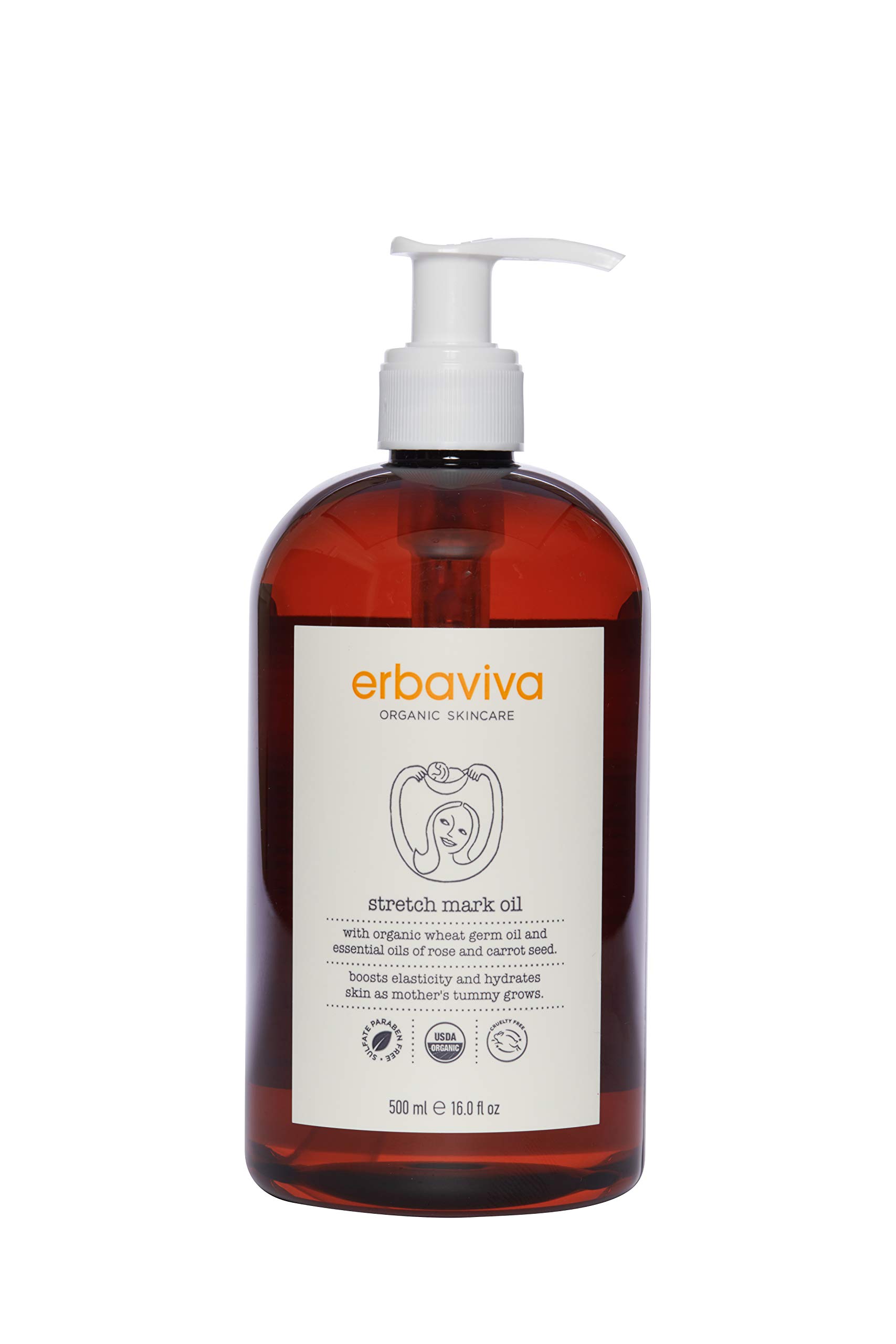 Erbaviva Organic Stretch Mark Oil for Pregnancy, Stretch Marks & Scars - 16 Fl Oz