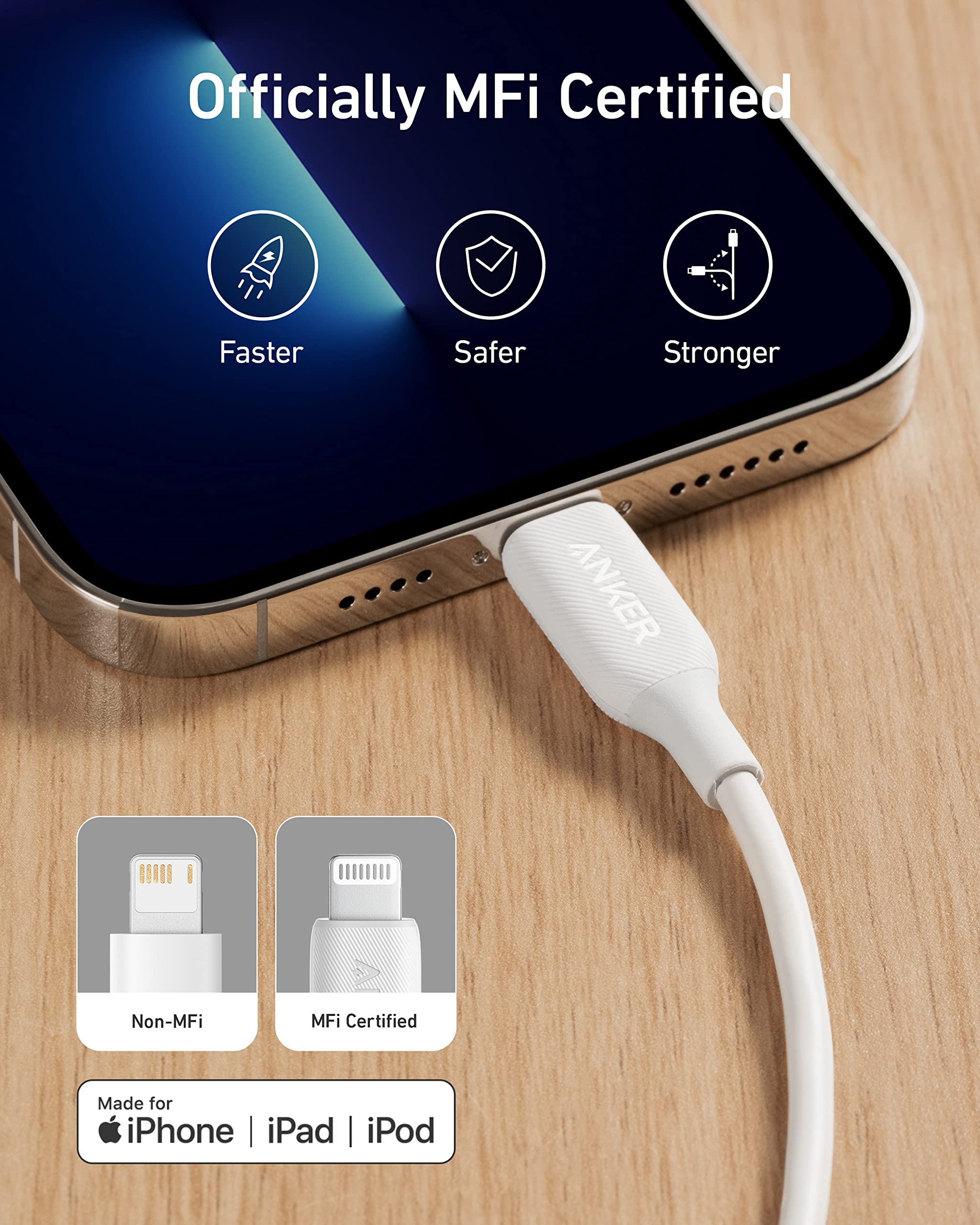 Anker Powerline III Lightning Cable 6 Foot iPhone Charger Cord MFi Certified for iPhone 11 Pro Max, 11 Pro, X, Xs, Xr, Xs Max, 8, 8 Plus, 7 and More, Ultra Durable (White)